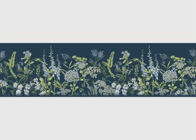 Samolepící bordura na zeď Květy Vikve na Pruské Modři | 5 m x 13.8 cm | DWB8525