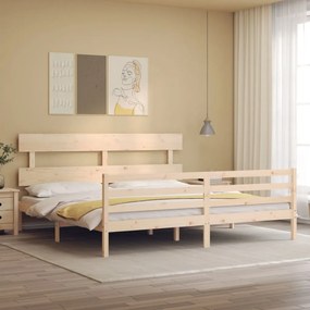 Rám postele s čelem Super King Size masivní dřevo,  3195106