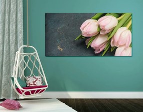 Obraz pastelově růžové tulipány - 120x60 cm