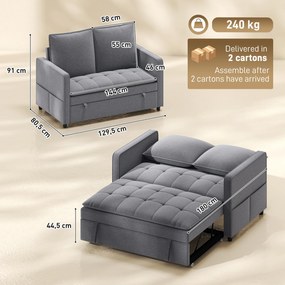 HOMCOM rozkládací pohovka pro 2 osoby 130 cm, tmavě šedá