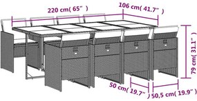 9dílný zahradní jídelní set s poduškami hnědý polyratan 3210561