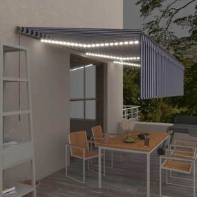 Fionshop 262778144 Ručně zatahovací markýza s roletou a Led 6 x 3 m modro