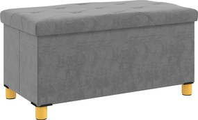 HOMCOM Skládací box na úložný prostor s potahem z sametu, lavička s úložným prostorem pro obývací pokoj, ložnici a chodbu 76 x 38 x 38 cm, šedá | Aoso