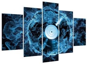 Obraz gramofonové desky v modrém ohni (150x105 cm)