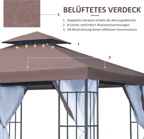 Zahradní altán Outsunny s bočními stěnami s moskytiérou, párty stan s dvojitou střechou, zahradní stan stan 2,97x2,97 m | Aosom