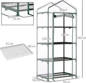 Fóliový skleník Outsunny Skleník pro rajčata se 4 policemi, chladicí rám v zelené barvě, 70x50x160cm | Aosom.de