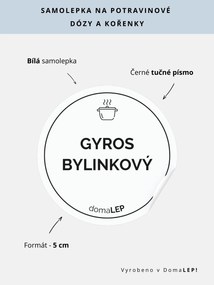 Samolepka na kořenky GYROS BYLINKOVÝ bílá 5 cm tučné písmo