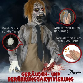 HOMCOM Halloween dekorace, řezník s motorovou pilou, pohyblivý, zvuk motorové pily, automatické spínání, 1,70 m
