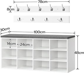 Předsíňový věšák s botníkem a sedákem Vasagle Jungo 100 cm bílý/šedý