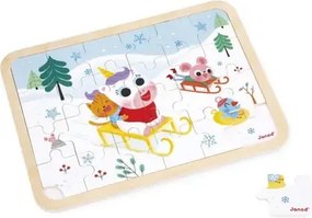 JANOD Dřevěné puzzle Sáňkování / Hledání rozdílů / 24 dílků / 27,5x20