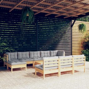 11dílná zahradní sedací souprava s šedými poduškami borovice