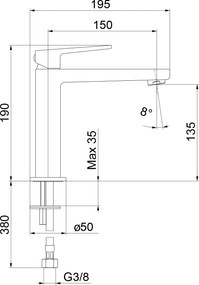 Sapho TURSI stojánková umyvadlová baterie bez výpusti výška 190 mm černá mat TI004B