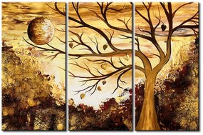 Obraz Fantazie (3-dílný) - krajina s zlatým stromem na uměleckém pozadí