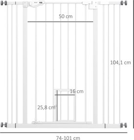 Zábrana pro psy, dvojité zamykání, samozavírací dvířka, výška 104 cm, ocel, bílá barva