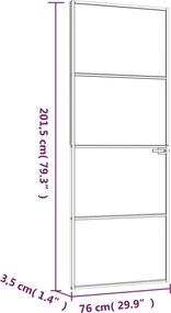 vidaXL Interiérové dveře úzké černé 76x201,5 cm tvrzené sklo a hliník [153666] Barva: Zlatá a průhledná