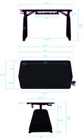 Herní stůl UTRADESK BOOSTER - 136 cm, podsvícený, černý