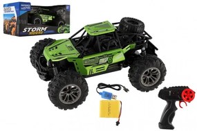 Auto RC buggy terénní zelené 22cm plast 2,4GHz na baterie + dobíjecí pack v krabici 32x16x18cm