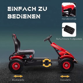 HOMCOM Pedal Go-Kart pro děti od 5 let, pedálové auto s nastavitelným sedadlem, gumovými pneumatikami a ruční brzdou pro chlapce a dívky do 50 kg, ro…