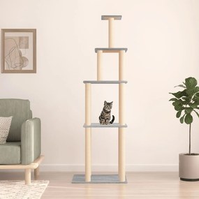 Škrabadlo pro kočky se sisalovými sloupky světle šedé 183 cm 171745