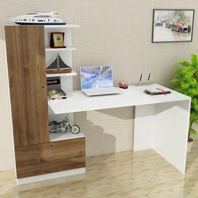 Hanah Home Počítačový stůl Domingos - White, Walnut, Bílá, Ořech