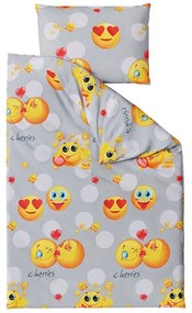 Povlečení z mikrovlákna EMOJI šedé + prostěradlo jersey 90x200 cm žluté