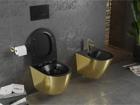 Mexen Lena wc mísa Rimless s pomalu zavírajícím tenkým sedátkem, duroplast, černá matná/zlatá - 30224076