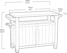 Keter Multifunkční zahradní grilovací stolek UNITY XL 207 l grafit, 134 x 52 x 90 cm