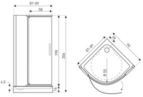 Novoterm Čtvrtkruhový sprchový kout NV-Splash 90x90 černá/transparent + vanička