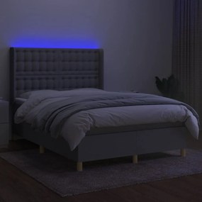 Box spring postel s matrací a LED světle šedá 140x190 cm textil 3139189