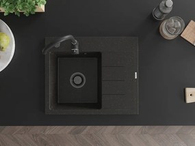 Mexen Ben, 1-komorový granitový dřez 600x500x190 mm, levý + černý sifon, černá-zlatá metalíza, 6522605000-75-B