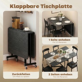 HOMCOM skládací jídelní stůl pro 4–6 osob s kolečky a sklápěcími deskami, černý, 120 × 80 × 73 cm