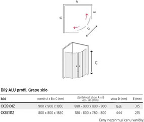 Mereo Mereo, Sprchový kout, Kora, čtvrtkruh, R550, bílý ALU, sklo Grape, CK35101Z