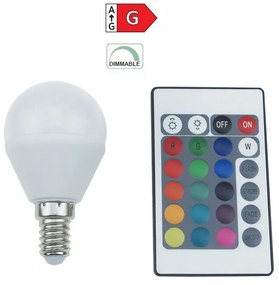 Diolamp SMD LED žárovka Ball P45 4W/230V/E14/RGB+3000K/300Lm/120°/Dim/dálkový ovladač