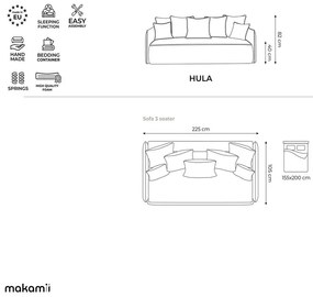 Sametová rozkládací/s úložným prostorem pohovka v levandulové barvě 225 cm Hula – Makamii