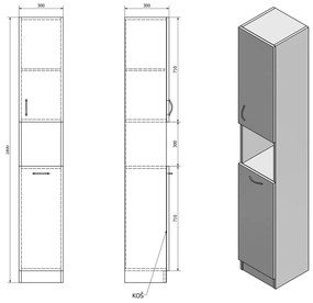 Aqualine SIMPLEX ECO vysoká skříňka s košem 30x180x30cm - SIME310