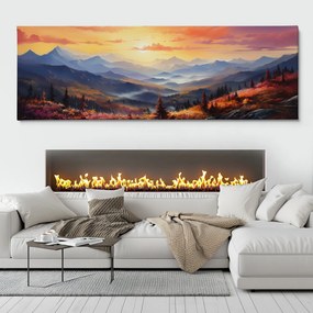 Obraz na plátně - Magická podzimní krajina s mlhavým údolím FeelHappy.cz Velikost obrazu: 150 x 50 cm