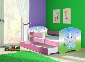Dětská postel - Barevný sloník 2 180x80 cm + šuplík růžová