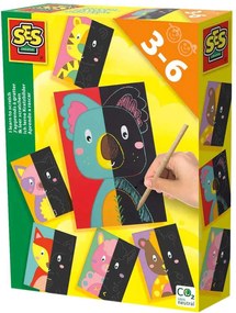 SES CREATIVE Nauč se vyškrabávat obrázky kreativní set 6 karet s rydlem 14625