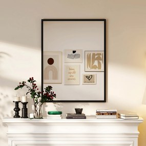 HOMCOM obdélné nástěnné zrcadlo 70 × 90 cm, černý rám z MDF — ideální do koupelny, obýváku nebo ložnice