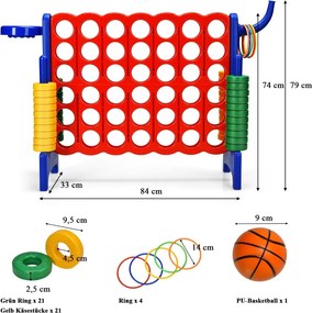 Costway Velká sada 4 v řadě Jumbo 4 v řadě pro děti a dospělé červená +, modrý