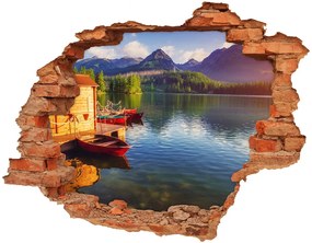 Wallmuralia Díra 3D ve zdi na stěnu Jezero v horách 90x70 cm