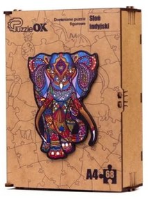 017174 3D dřevěné puzzle handmade - Indický slon A4
