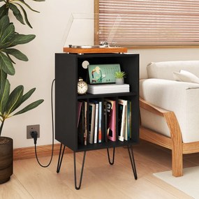 Costway Stojan na gramofon s nabíjecí stanicí Vinylová úložná
