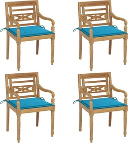 vidaXL Židle Batavia 4 ks s poduškami masivní teakové dřevo [3073305] Barva: Modrá