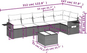 7dílná zahradní sedací souprava s poduškami šedá polyratan 3252537