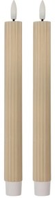 Set 2ks béžová úzká svíčka s vroubkováním Led Candle - Ø 2*25 cm / 2*AAA