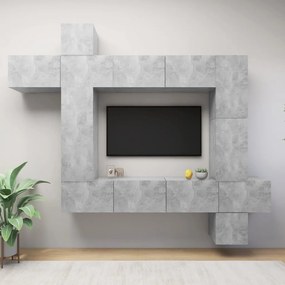 9dílný set TV skříněk betonově šedý kompozitní dřevo 3079158
