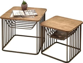 Sada dvou odkládacích stolků Sally - Granitová antik / Dřevo - 53*53*44 / 42*42*38 cm