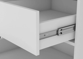 Šatní skříň 200 cm Belini bílý mat / bílý lesk s posuvnými dveřmi zrcadlem a zásuvkami  MGB SZP5/1/W/1L5W/KLAL