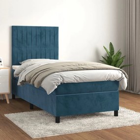 vidaXL Box spring postel s matrací 90x190 cm samet [3143116] Barva: Tmavě moddrá